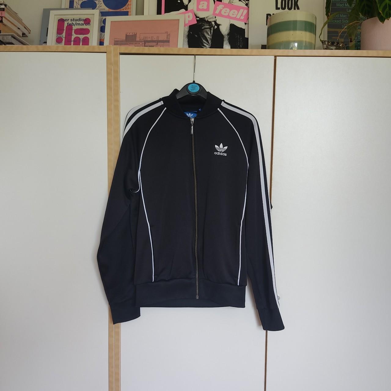 black adidas three stripe track jacket in a size... - Depop