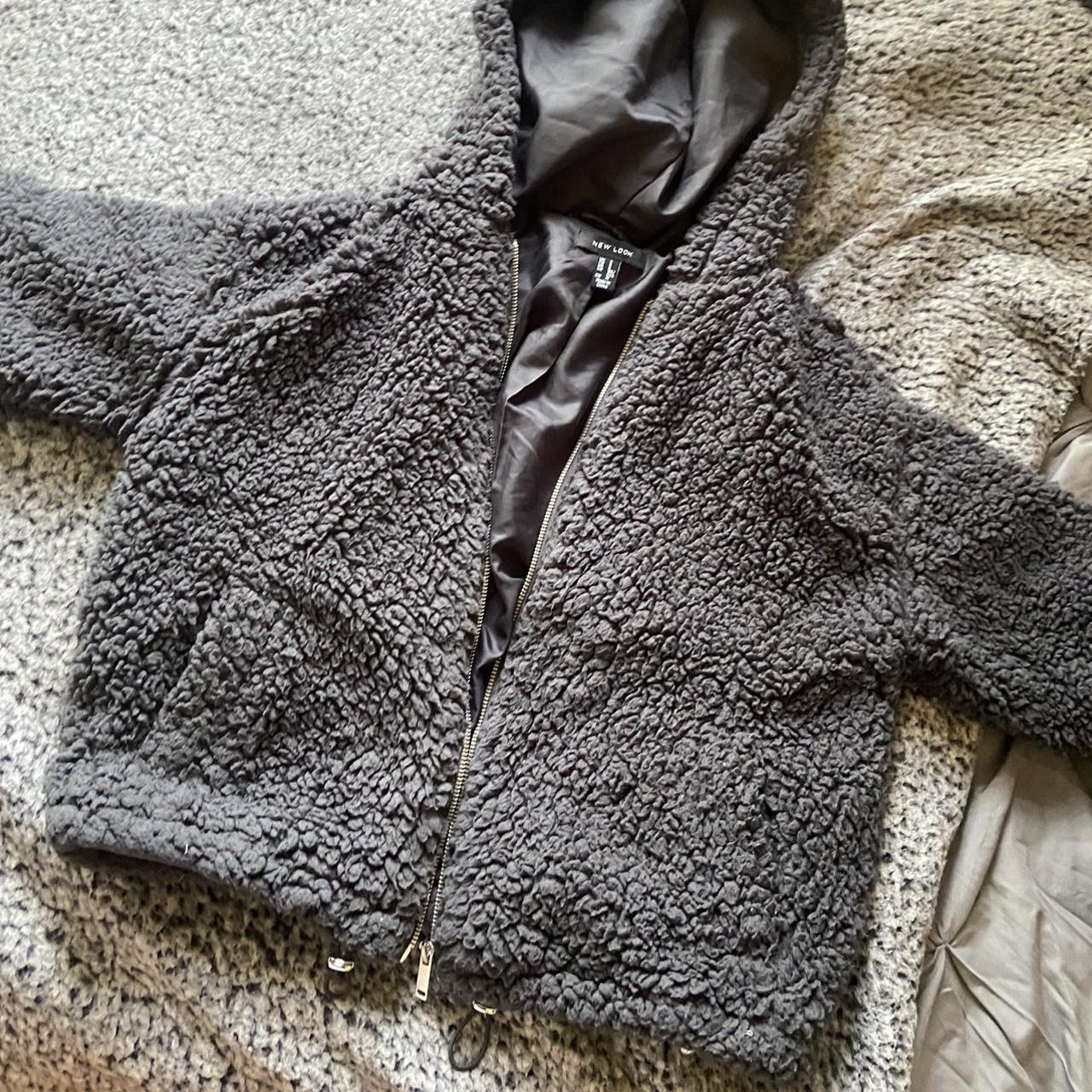 Cosy dark grey teddy bear zip up jacket. Hardly been... - Depop