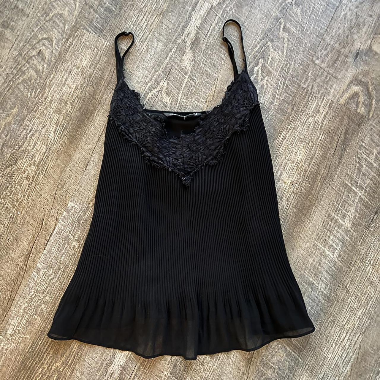 zara black lace tank top cute plisse style folds and... - Depop