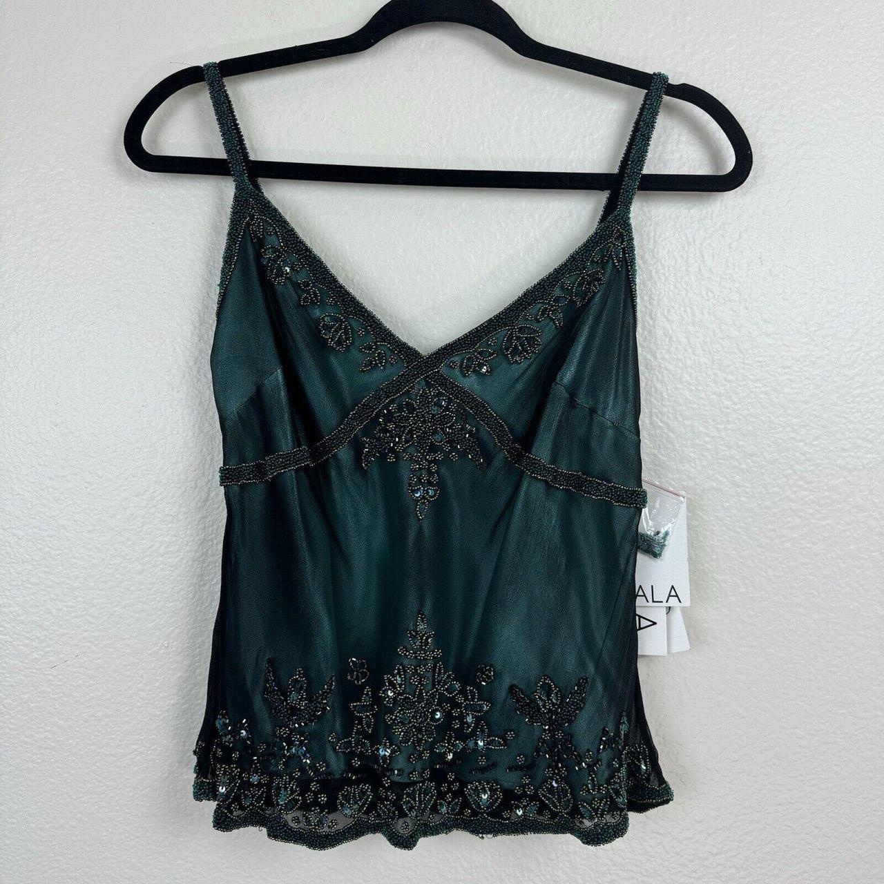 NWT Vintage Scala Beaded Sequin Silk Tank Top... - Depop
