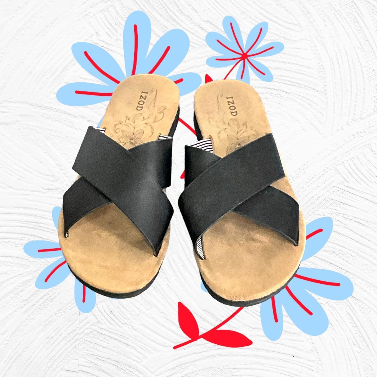 Izod Black Strap Slides Sandals Women 8M Man Made... - Depop