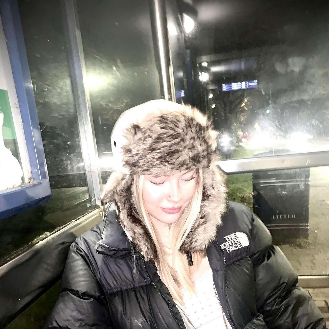 White trapper hat Perf condition - Depop