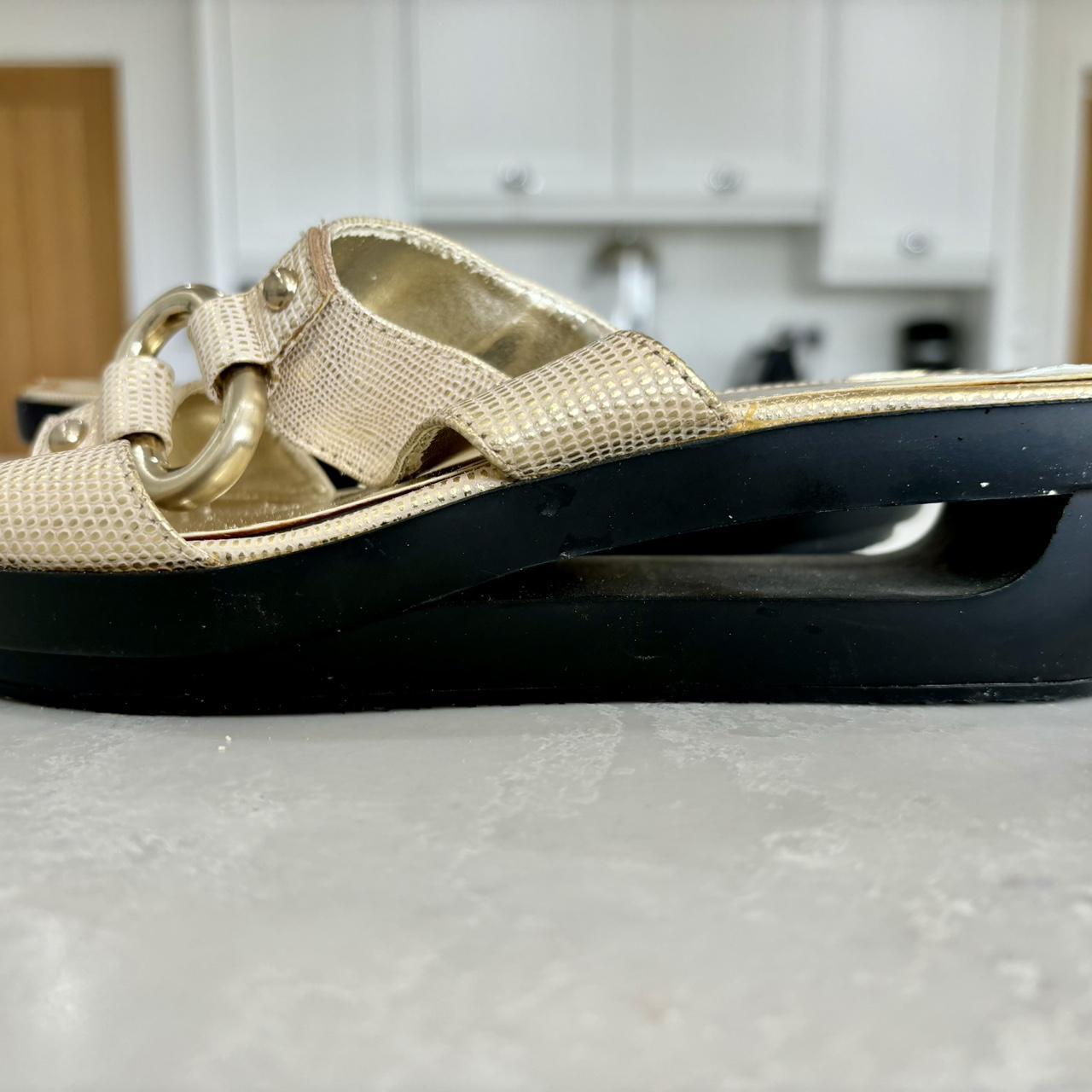 Calvin Klein gold snake effect leather sandals with... - Depop