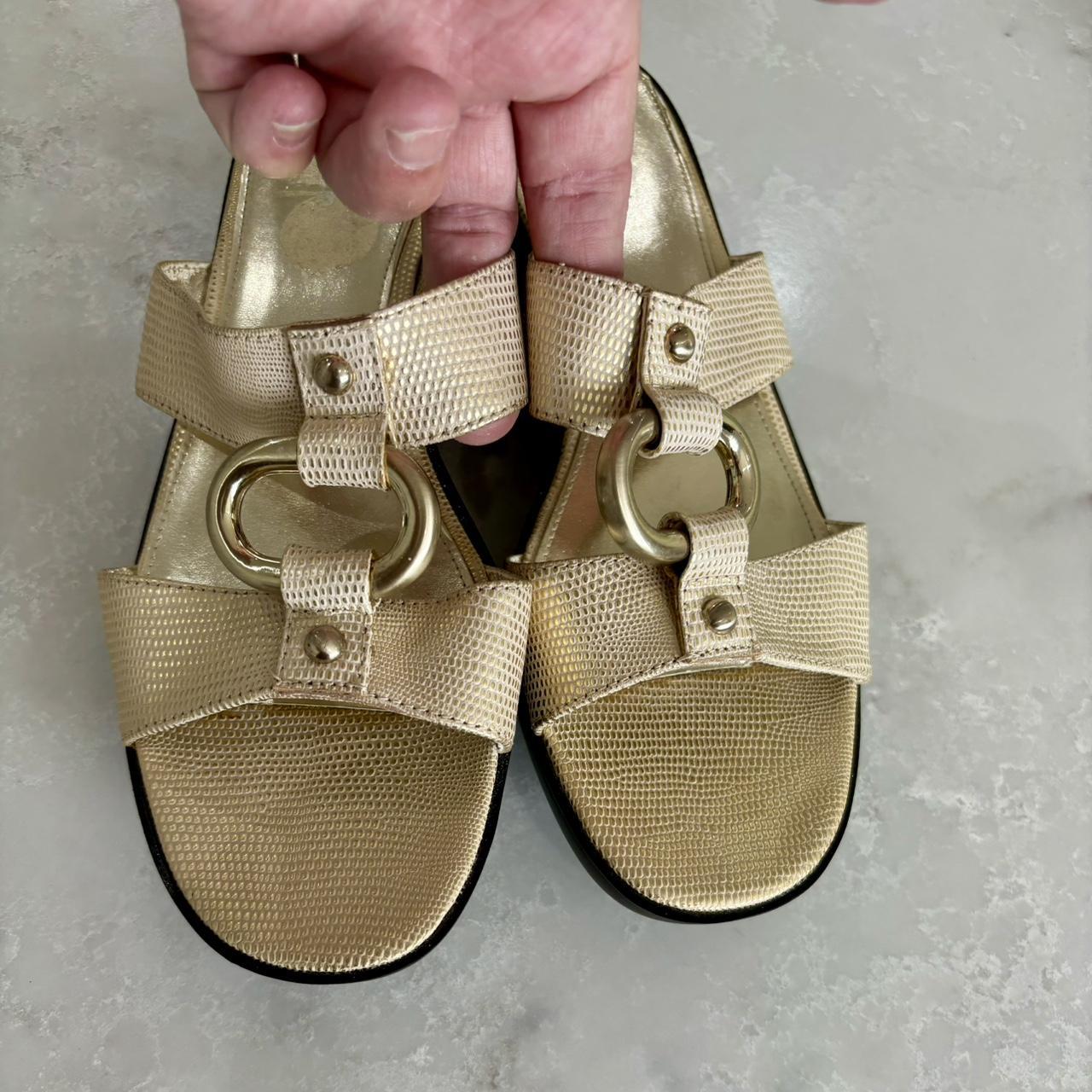 Calvin Klein gold snake effect leather sandals with... - Depop