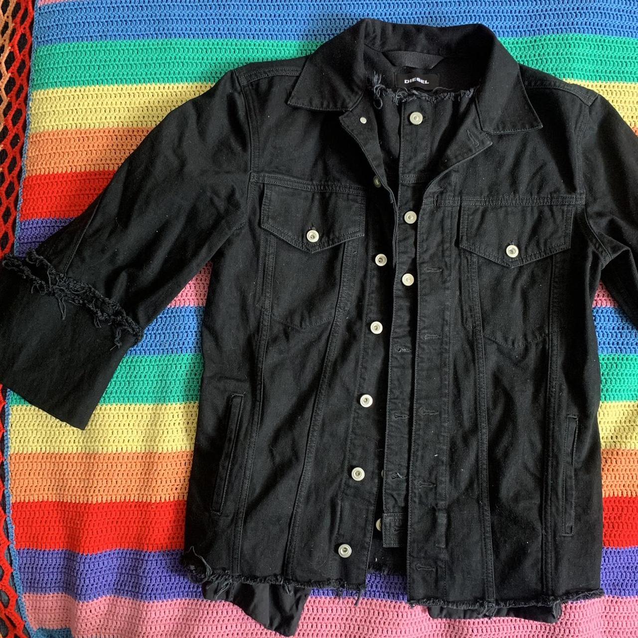 Diesel Xs oversized denim jacket with ruffles on the... - Depop