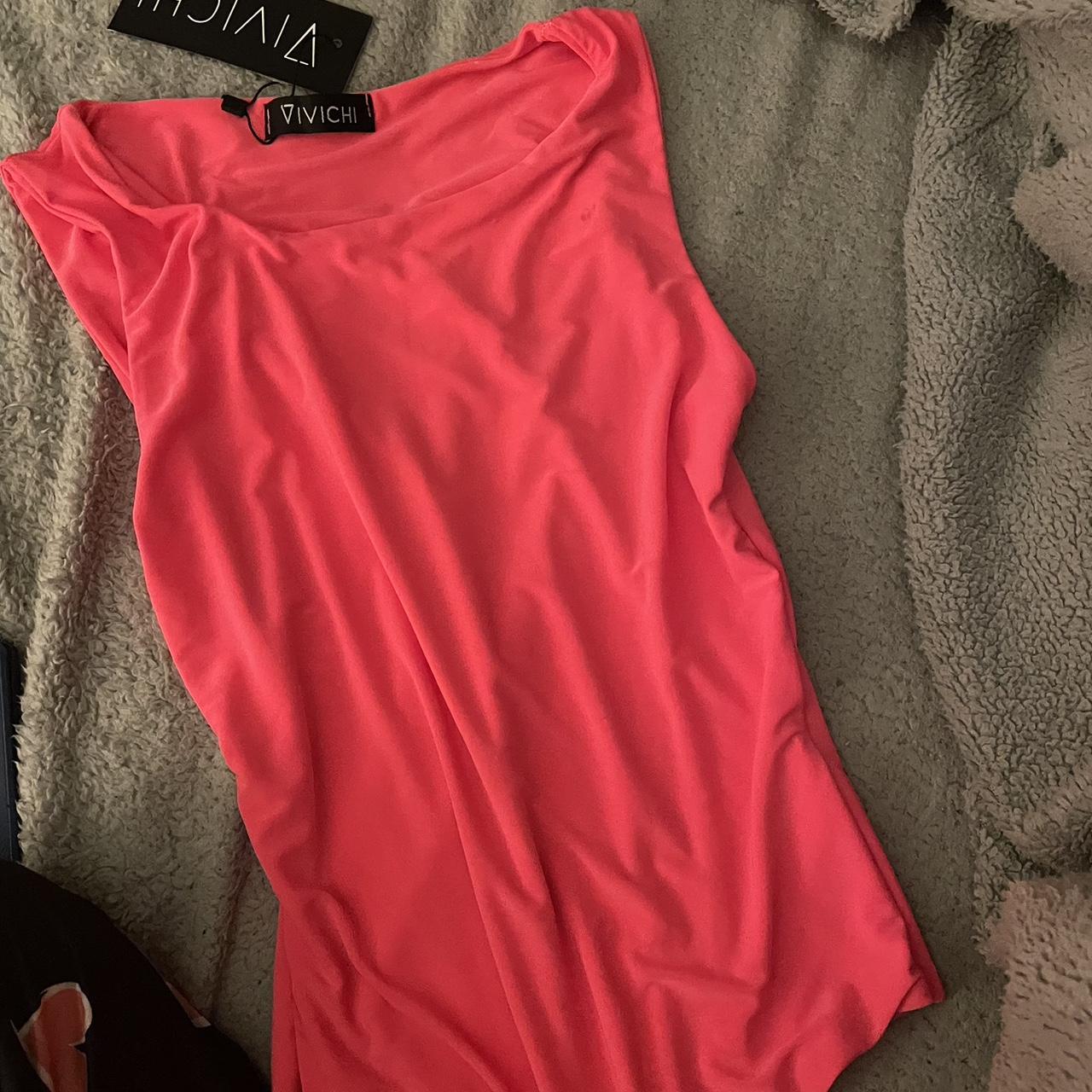 neon pink bodysuit, never worn but tiny wee mark on... - Depop