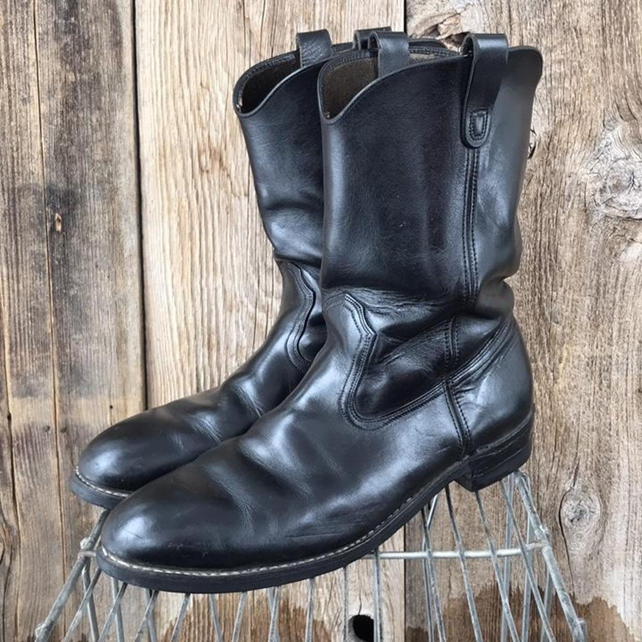 Hytest black leather pull-on western cowboy style... - Depop