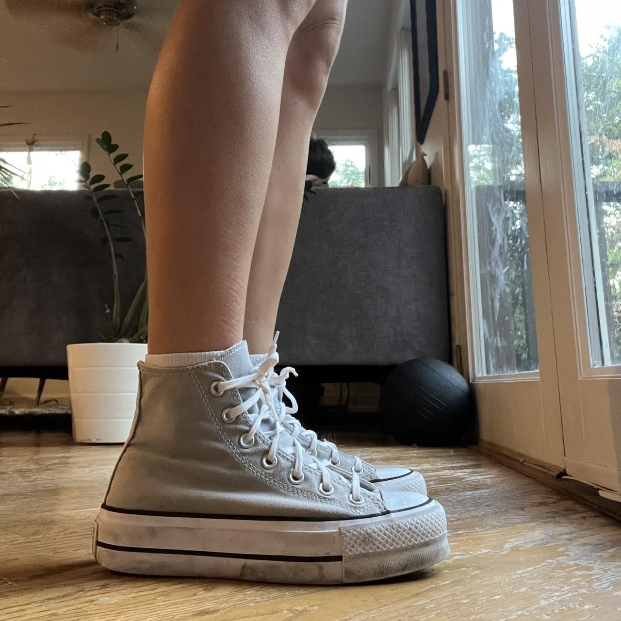 Platform grey converse high tops. Womens 6.5. I’m... - Depop