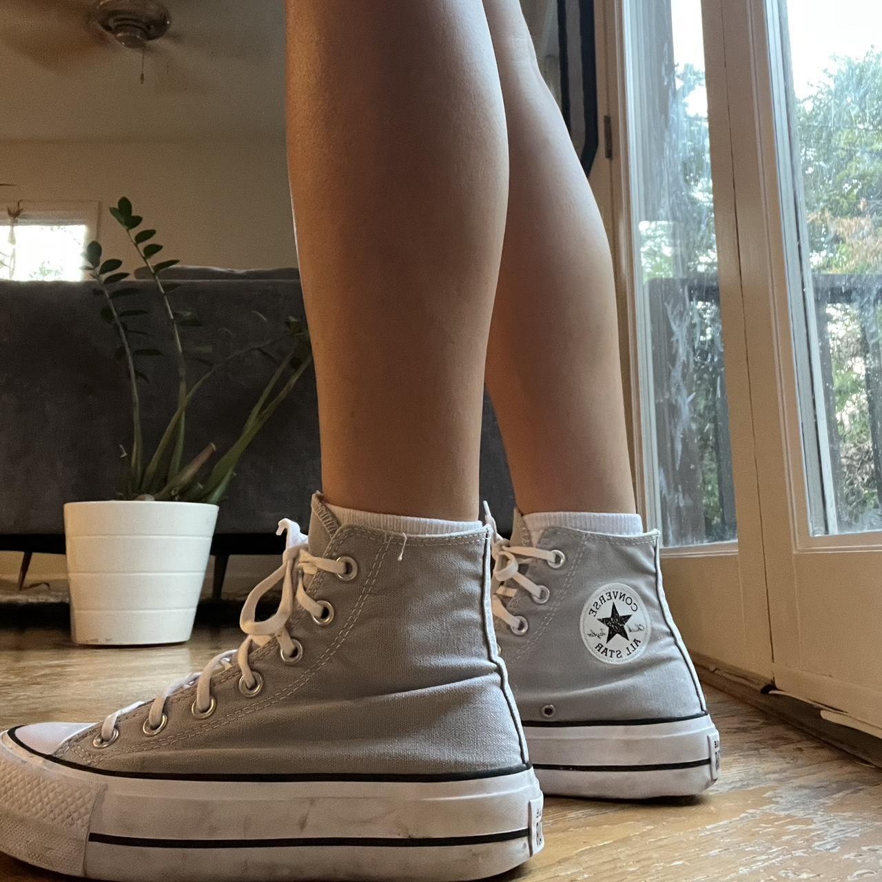 Platform grey converse high tops. Womens 6.5. I’m... - Depop