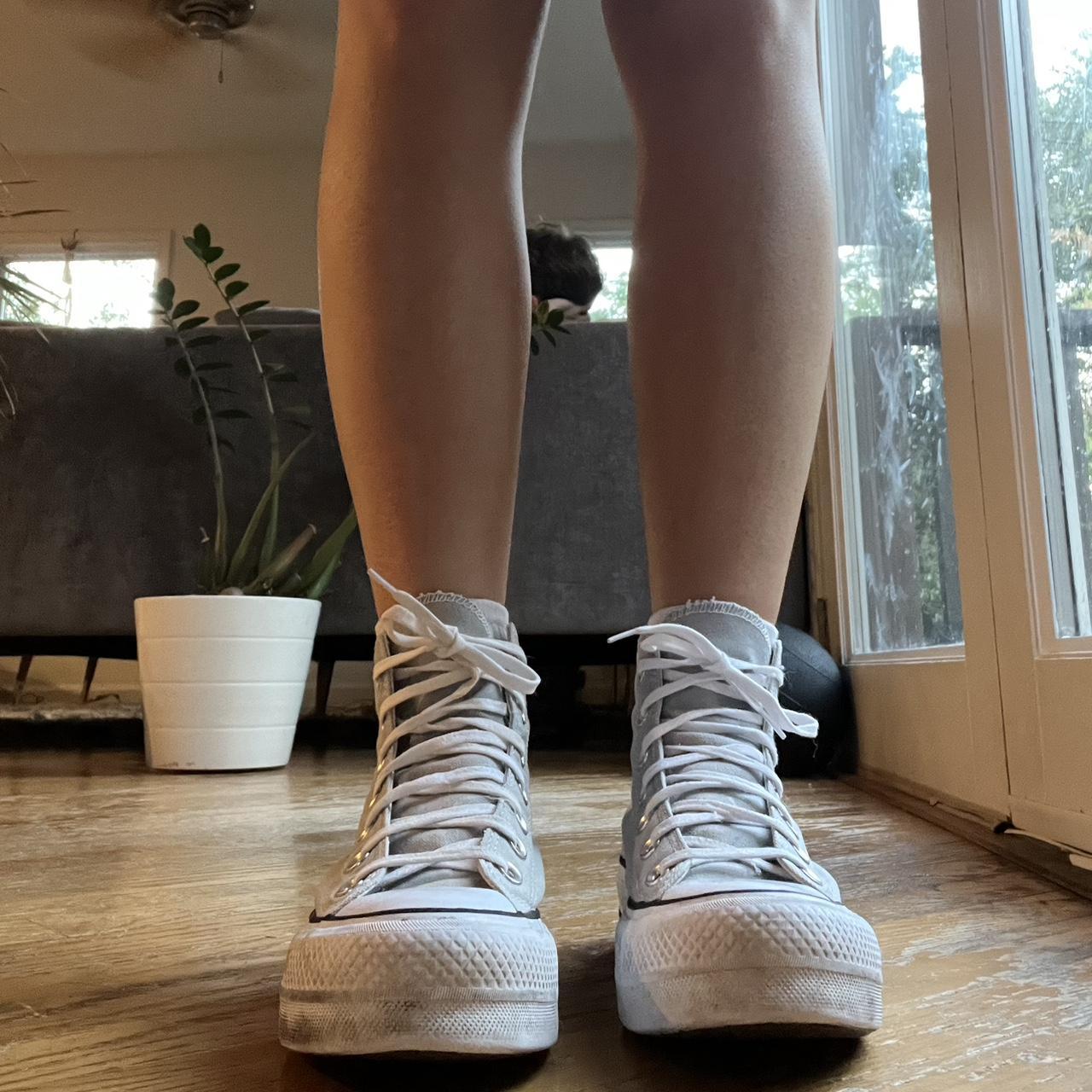 Platform grey converse high tops. Womens 6.5. I’m... - Depop