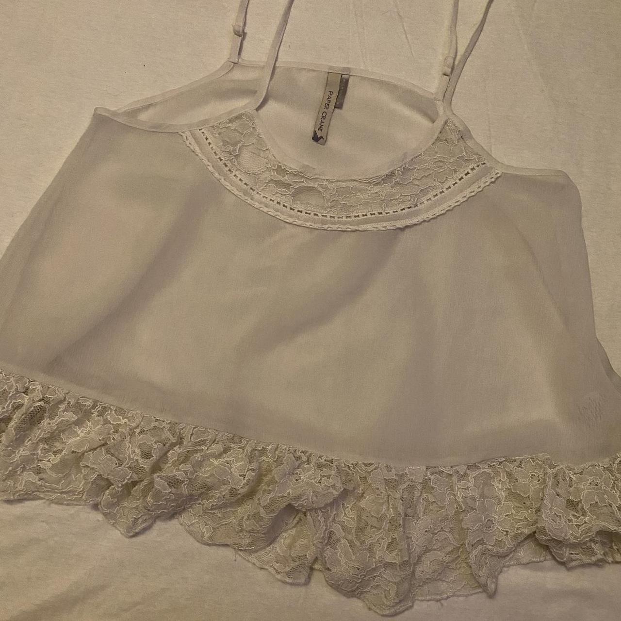 sheer white frilly lace cami adorable sheer white... - Depop