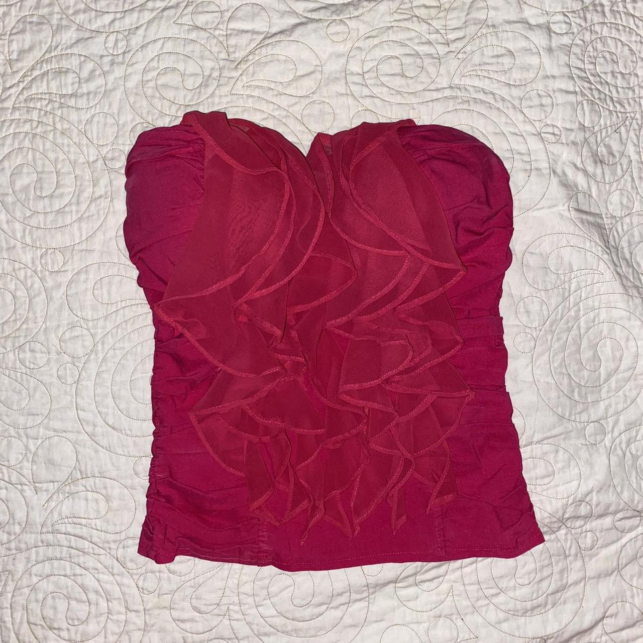 90s body central pink ruffled zip tube top super... - Depop