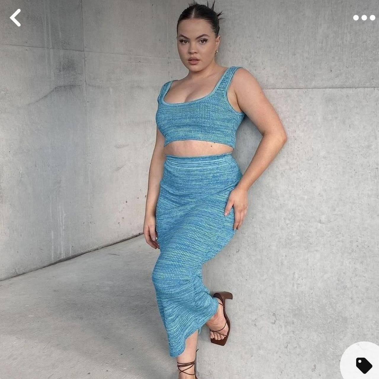 Perfect stranger blue knit set size 8 skirt size 4... - Depop