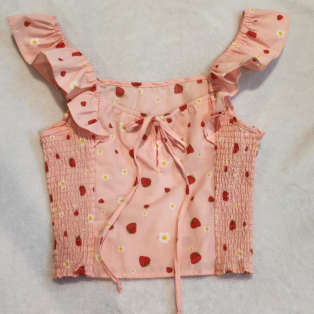 Strawberry top Frilly straps Fits a small/medium... - Depop