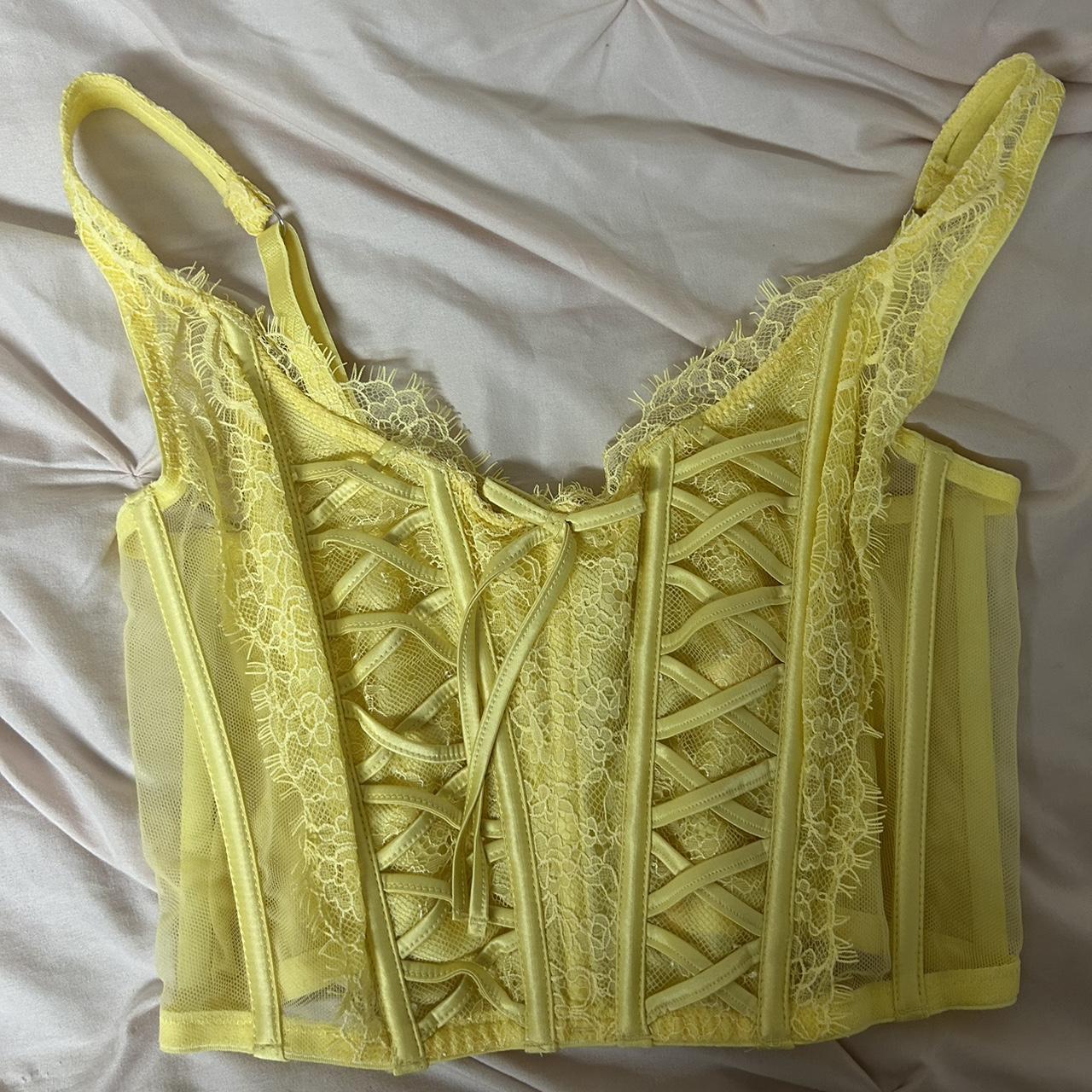 Victorias Secret NWT Yellow lace corset top - Depop