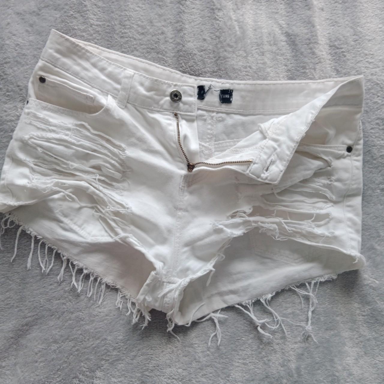 White denim shorts 🐚 White ripped and stressed,... - Depop