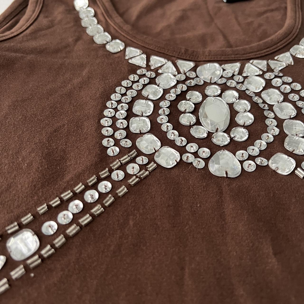 Y2K jewel rhinestone brown tank #y2k #boho #rhinestone - Depop