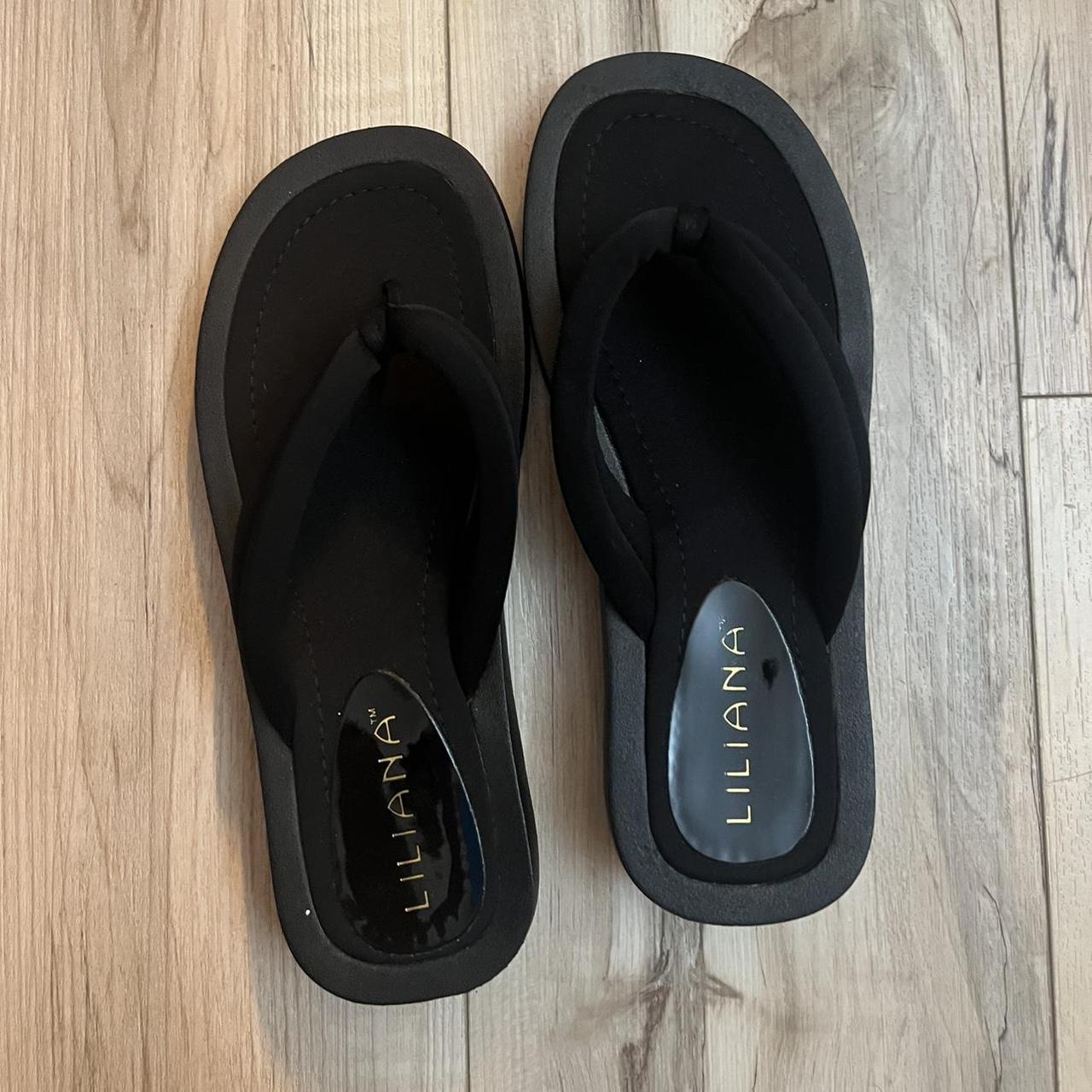 Cute black mini platform flip flops! Worn once to... - Depop