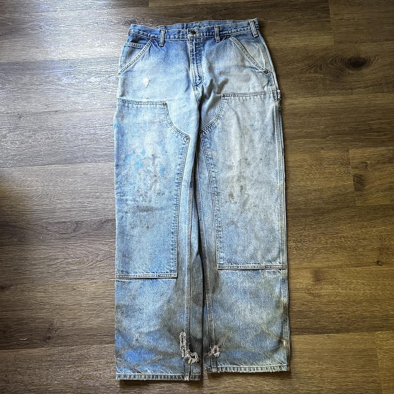 Vintage Carhartt double knee logger pants Denim... - Depop