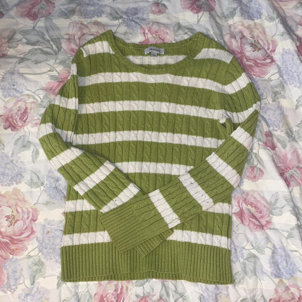 Merona green striped sweater Size large! soo cute as... - Depop