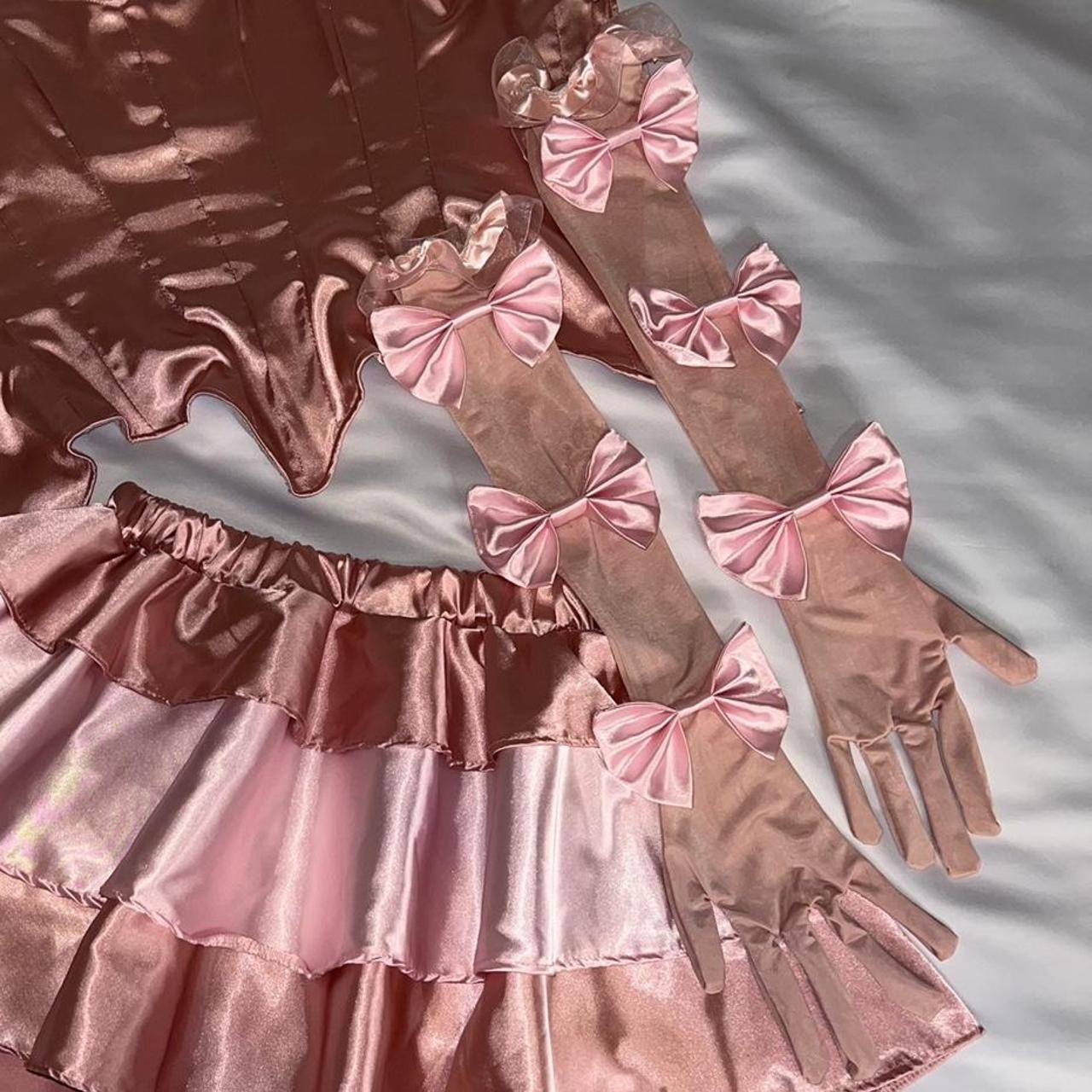 Rose stretch fabric long gloves with baby pink lace... - Depop