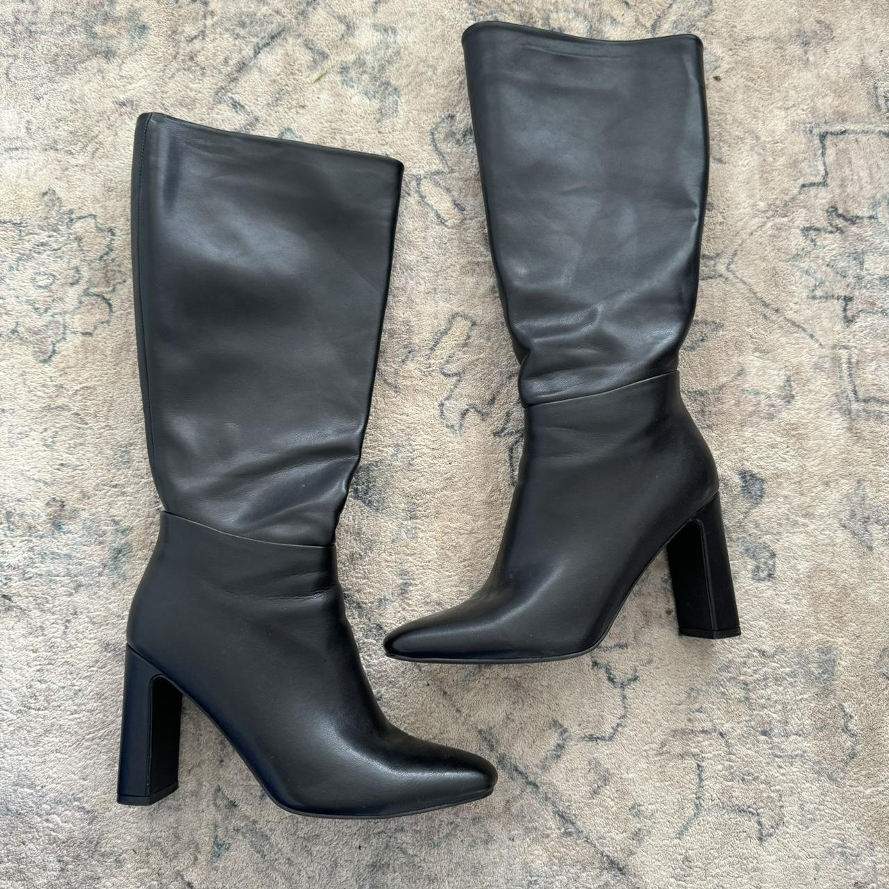 Black Bellini knee high boots with gold zip up... - Depop