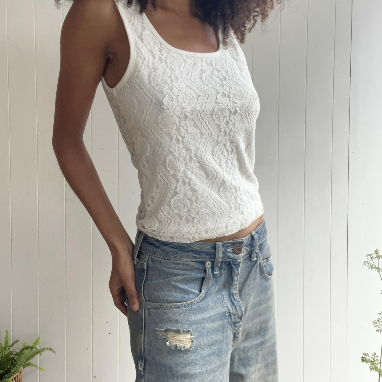 White lace singlet top Sheer back (or front) Jus a... - Depop