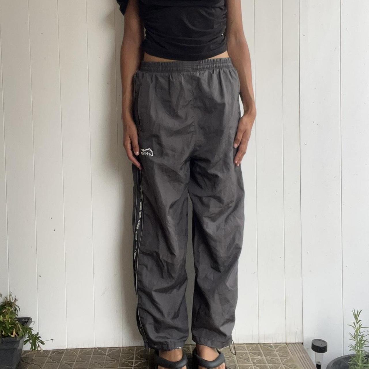 Parachute grey wide leg pants Mesh lining Vertical... - Depop