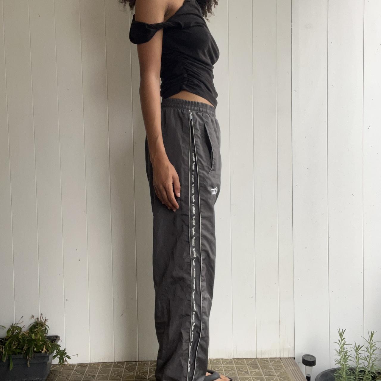 Parachute grey wide leg pants Mesh lining Vertical... - Depop