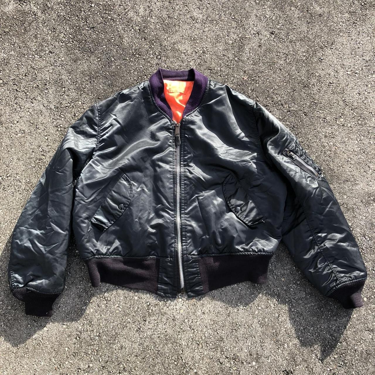 Vintage 90‘s MA-1 Bomber Flight Jacket Black... - Depop