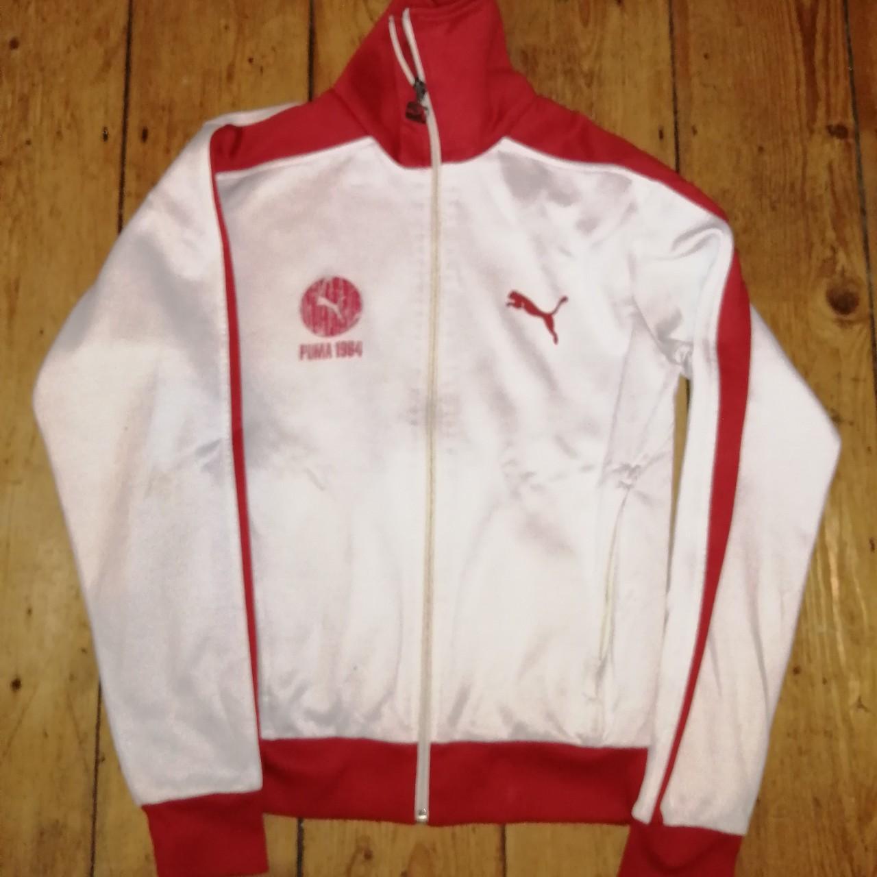 vintage Puma track top,in red /cream colourway in... - Depop