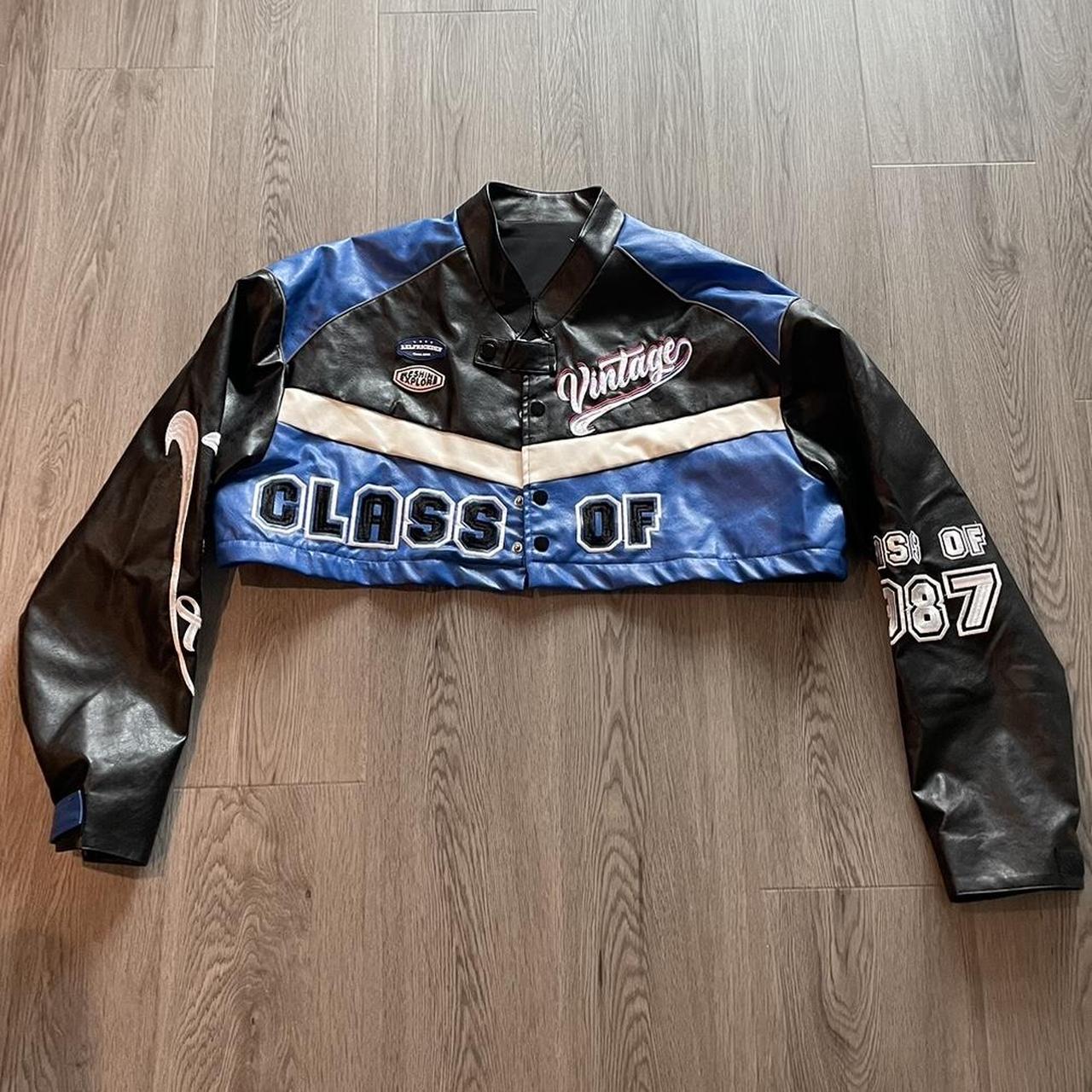 cropped leather racing style jacket 💗 - Depop