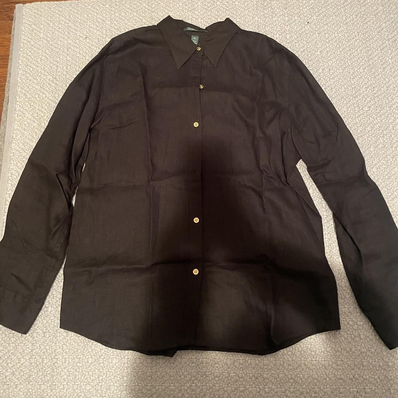 Black linen button up Ralph Lauren shirt | Depop