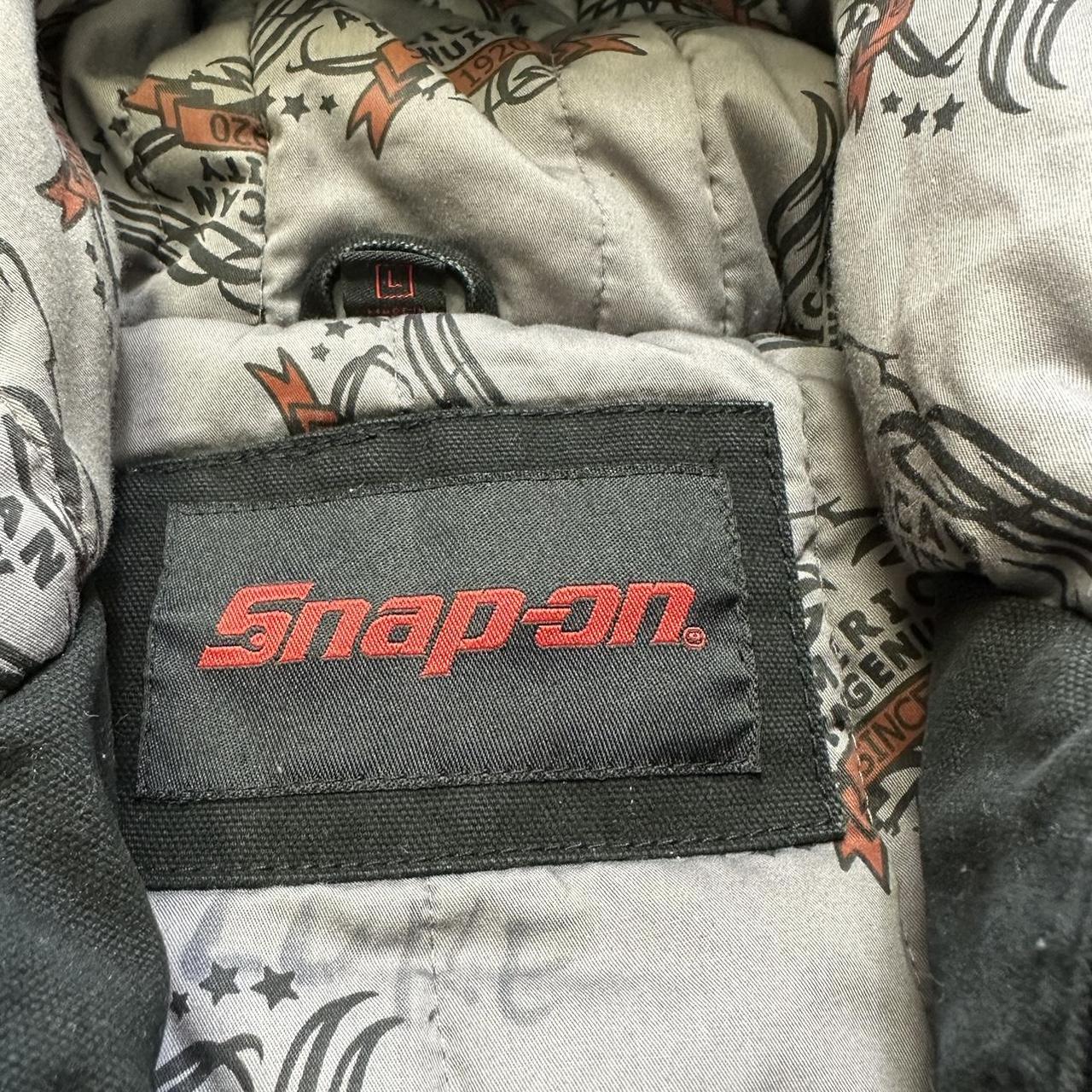 Snap On Tools Canvas Jacket Black Red Hooded Quilt... - Depop