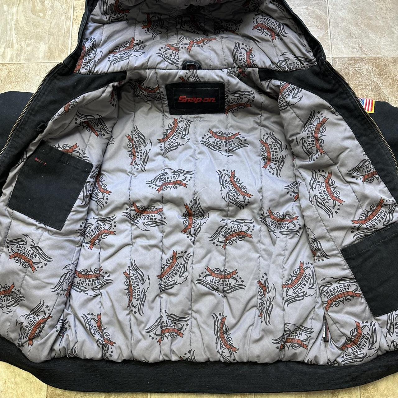Snap On Tools Canvas Jacket Black Red Hooded Quilt... - Depop