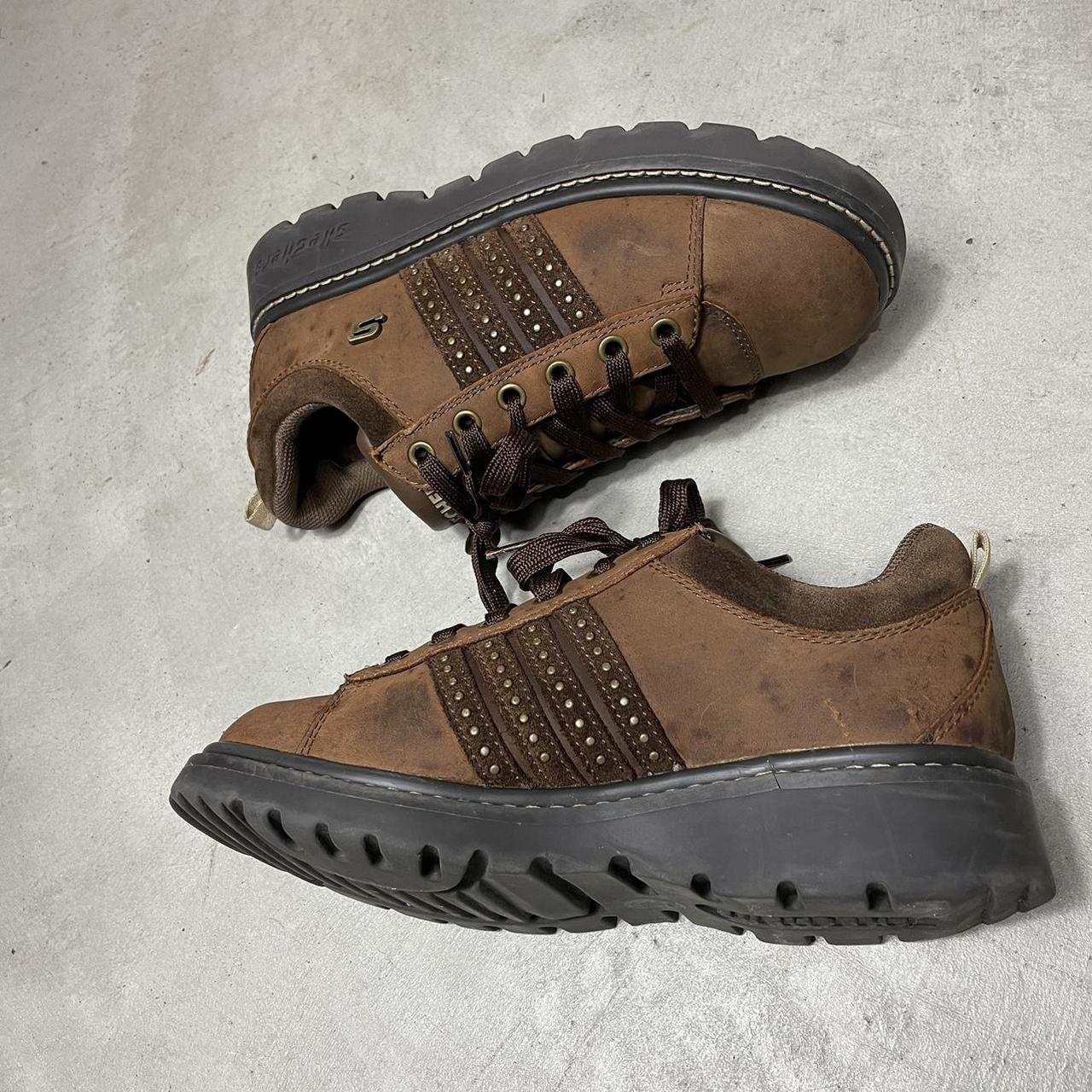 Skechers Chunky Leather Platform Shoes Brown Y2K... - Depop