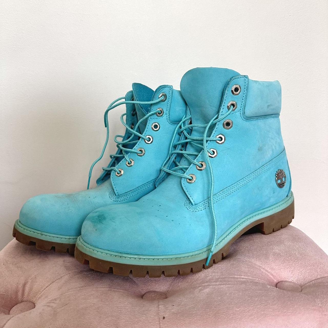 Absolutely sick bright blue Timberland boots. Size... - Depop