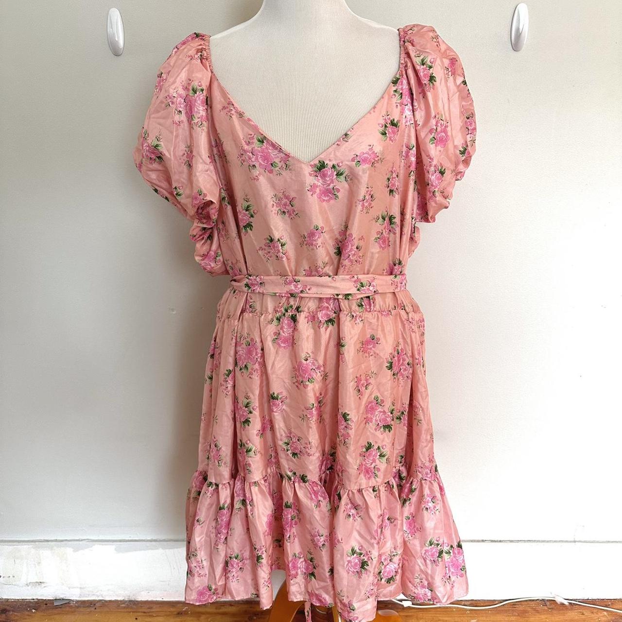 Beautiful satin Love Shack Fancy dress. Pink floral... - Depop