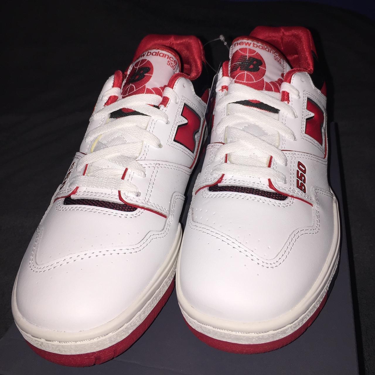 New Balance Men's White and Red Trainers | Depop