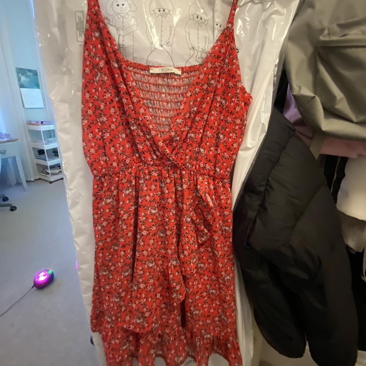 Prettiest red floral mini dress Got from a boutique... - Depop