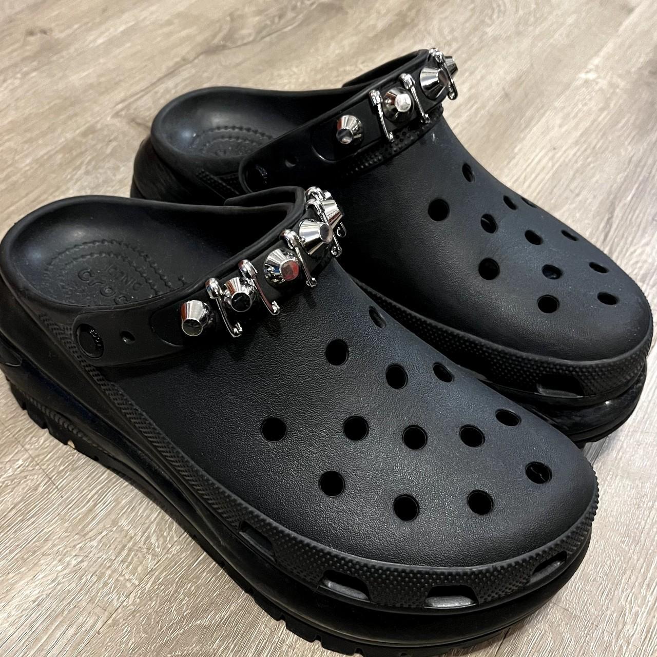 Goth embellished platform crocs in black - Depop