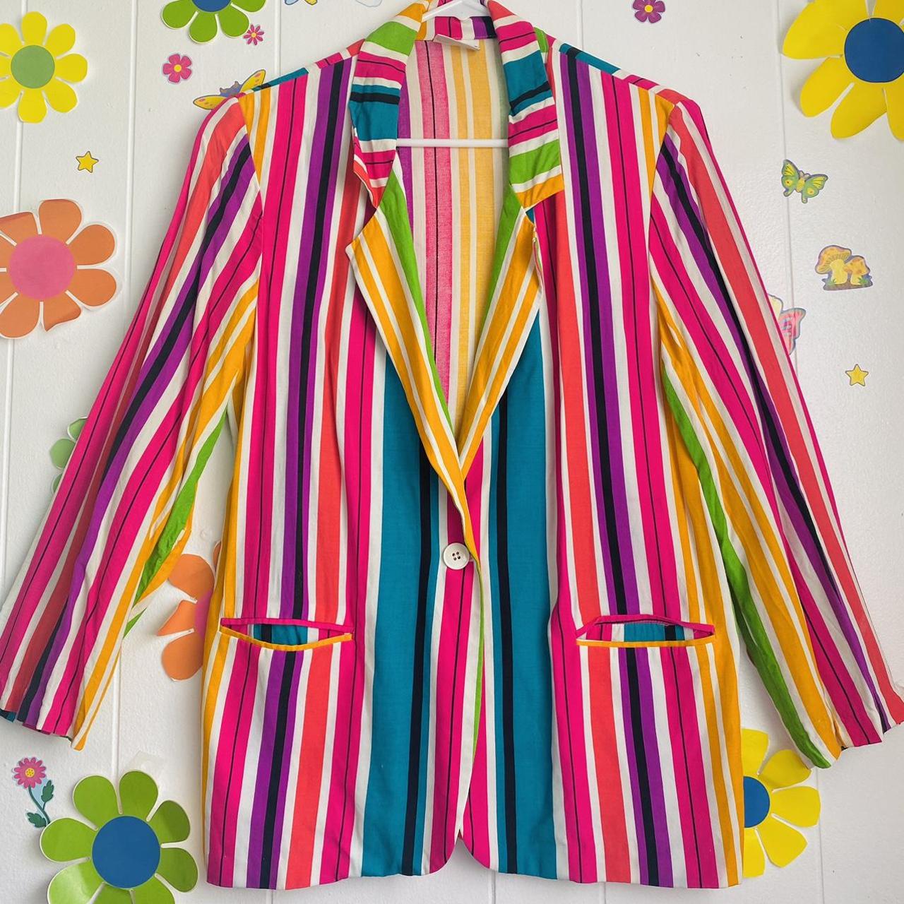 Vintage 80s stripe blazer Fits like a small /medium... - Depop