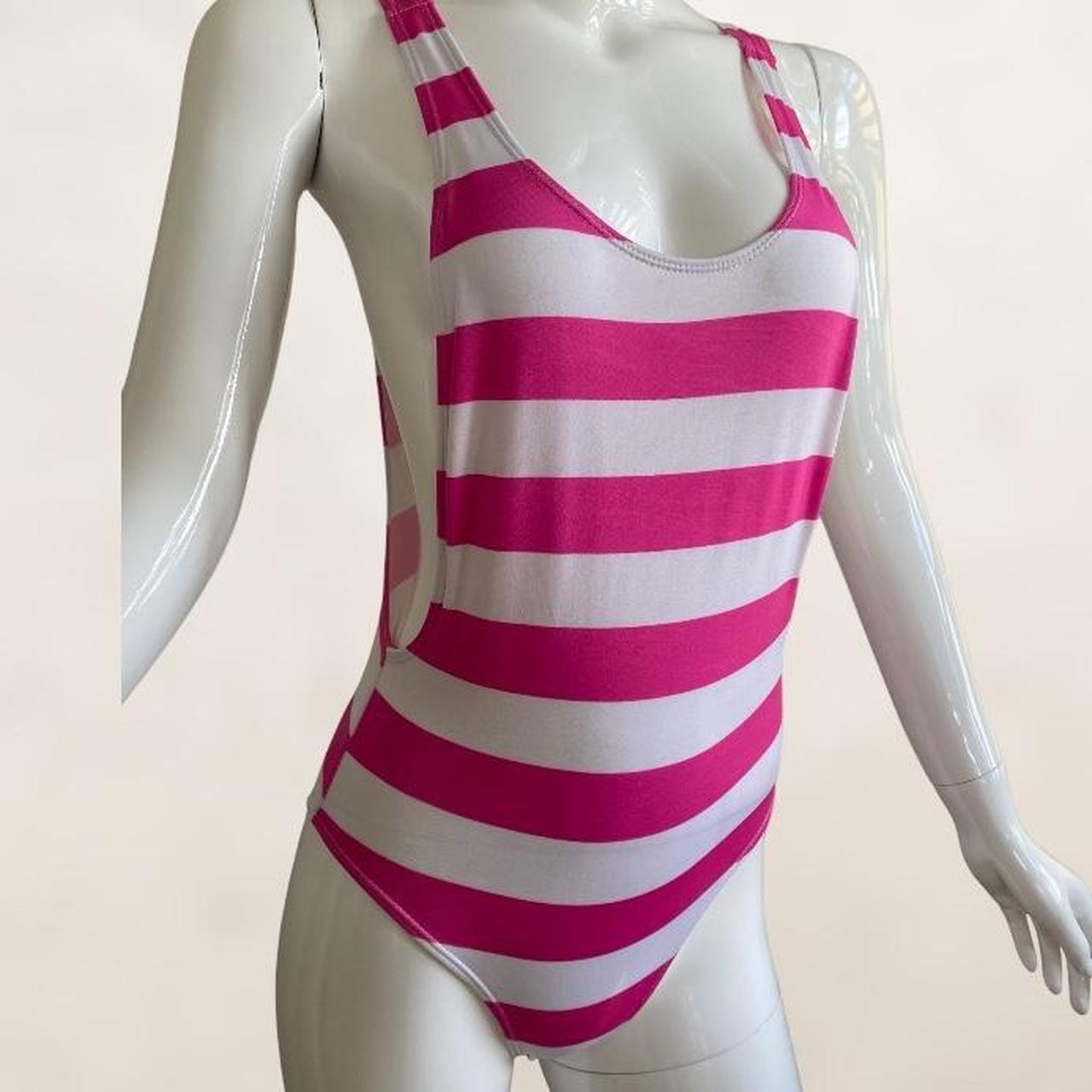 Aqua Women's Pink and White Swimsuit-one-piece | Depop
