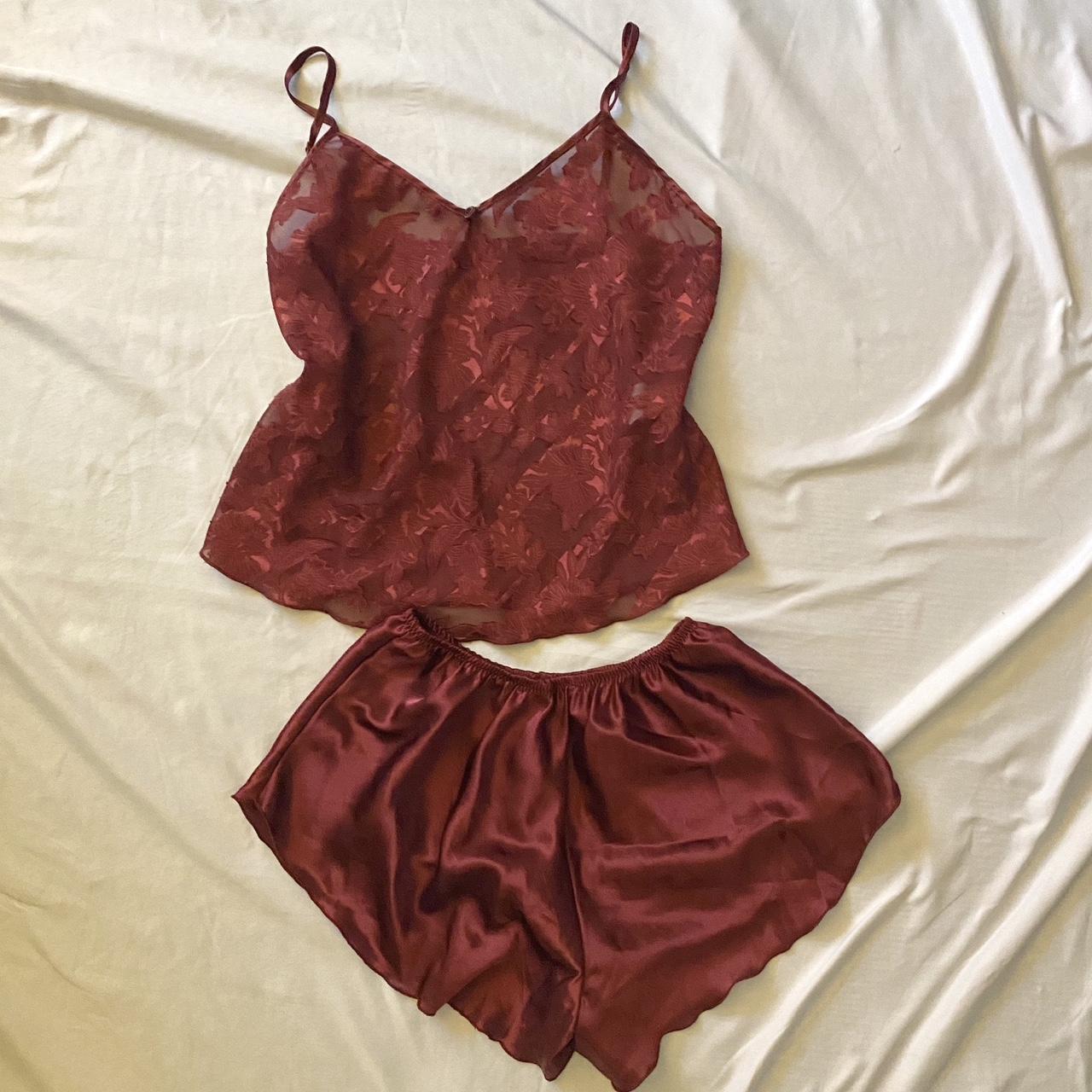 Vintage 2-Piece Silk-like Red PJ Set Size... - Depop