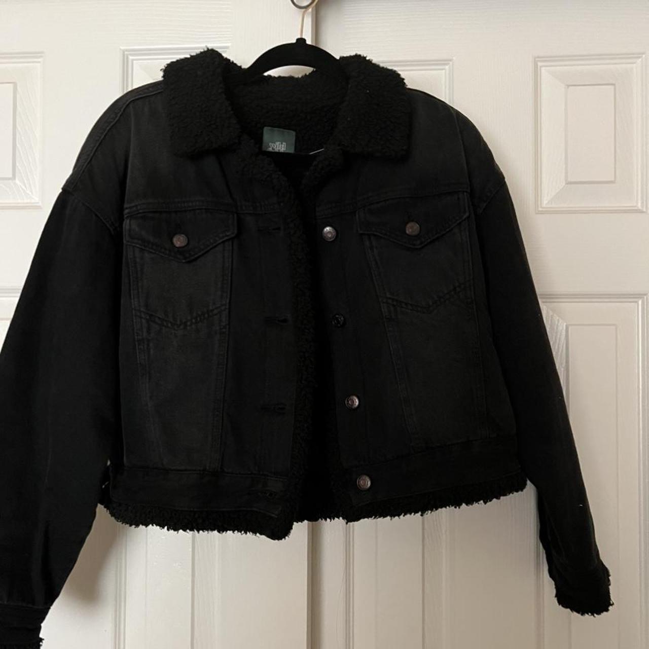 Wild Fable Black Denim Sherpa Jacket tagged a size... - Depop