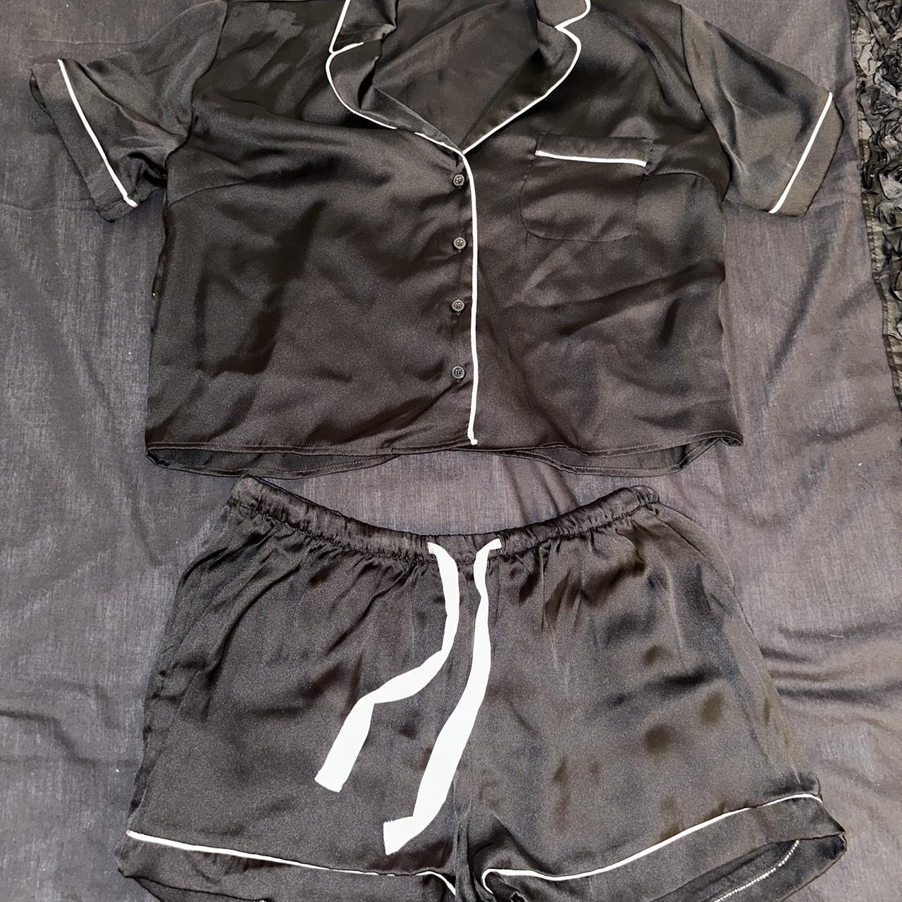 Primark silk black/pink short pyjamas set size s... - Depop