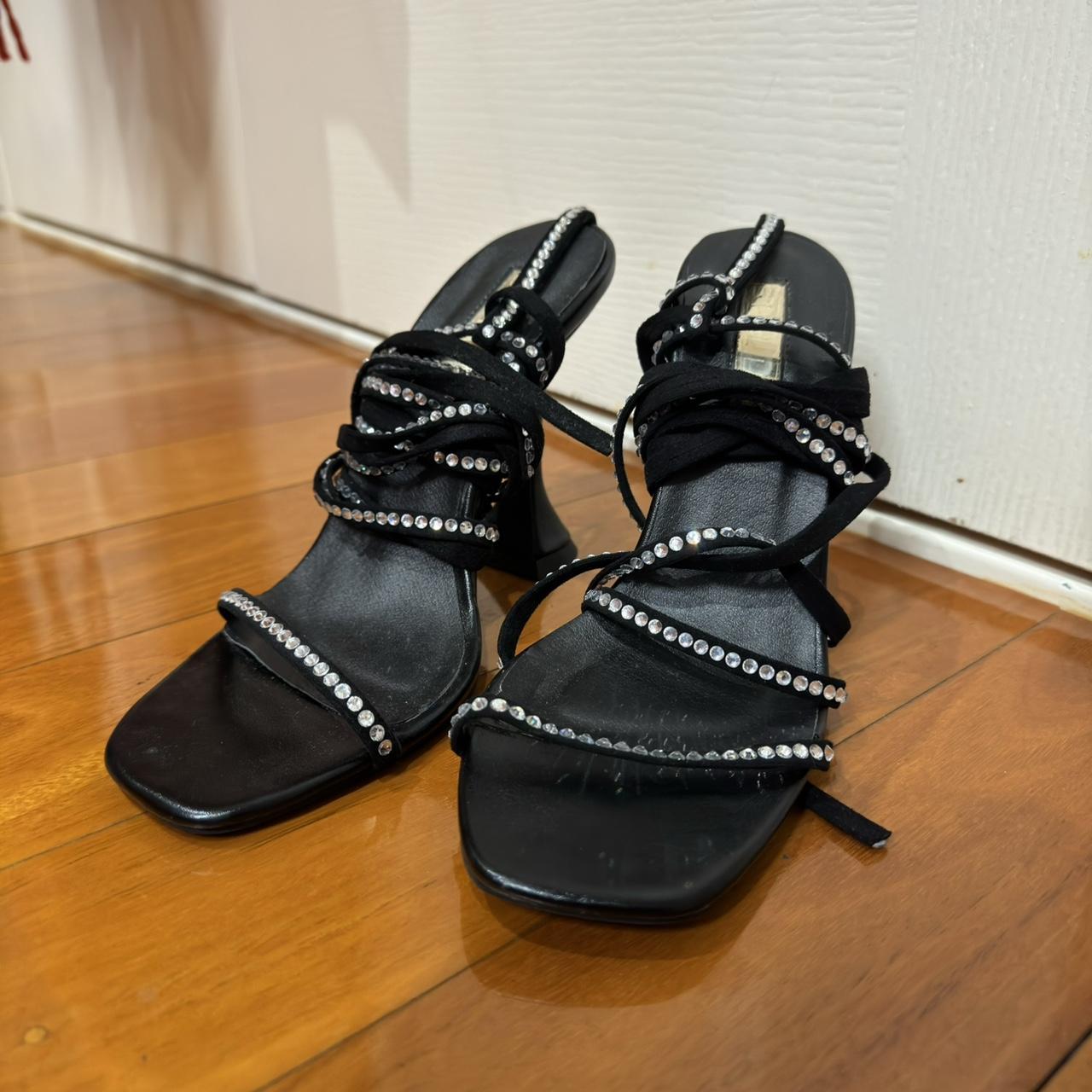 BILLINI BLACK DIAMANTÉ HEEL SIZE AU5 - Depop