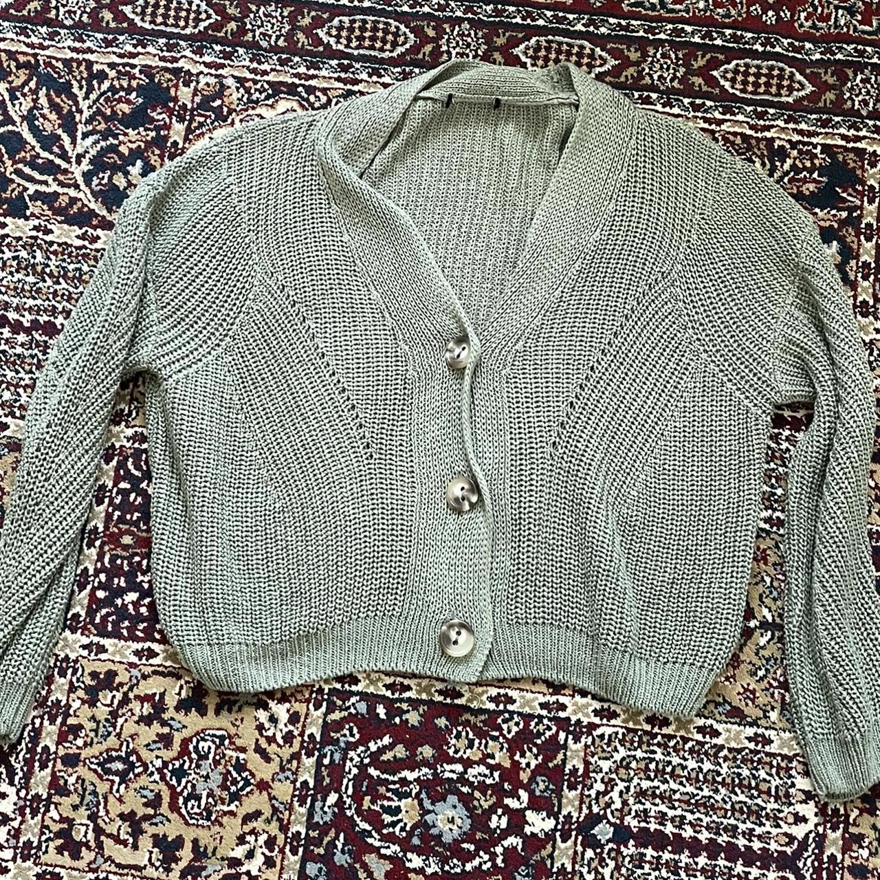 Sage green chunky knit cardigan urban outfitters So... - Depop