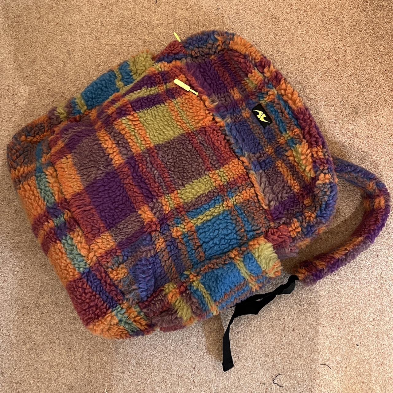 Allure County multicolored cozy fleece backpack... | Depop