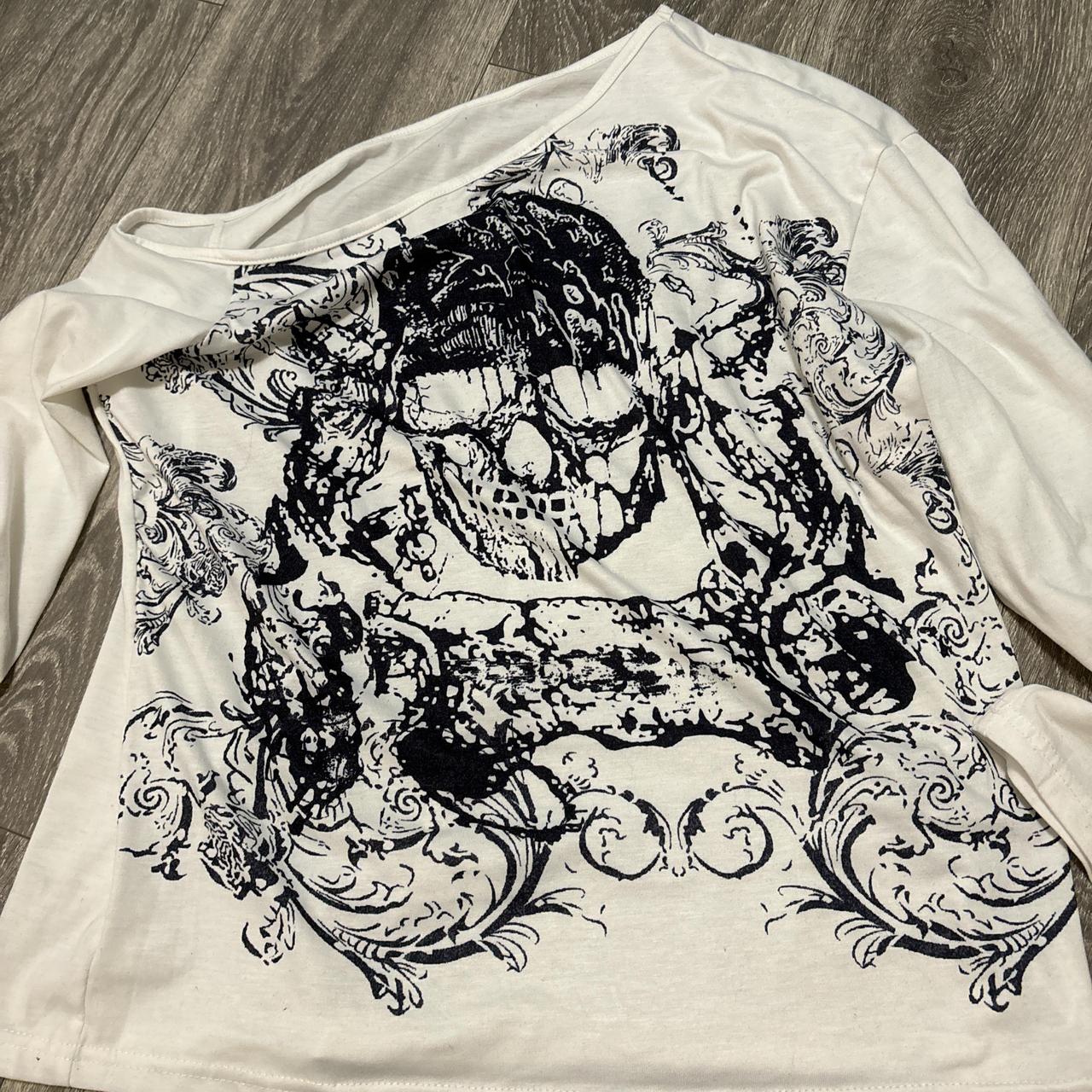 Long Sleeve Skull Off The Shoulder Tee Size... - Depop
